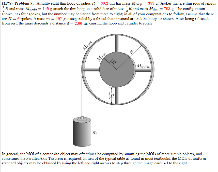 Solved (11%) ﻿Problem 9: A lightweight thin hoop of radius | Chegg.com