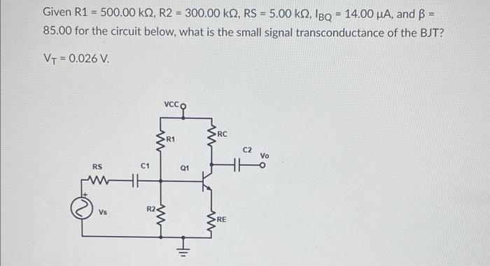 Solved Given R1 = 500.00 k2, R2 = 300.00 k2, RS = 5.00 k2, | Chegg.com