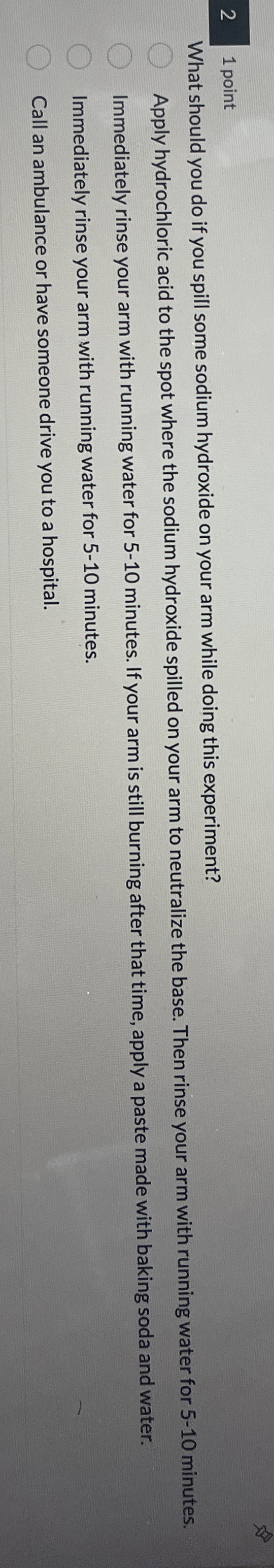 Solved 21 ﻿pointWhat should you do if you spill some sodium | Chegg.com