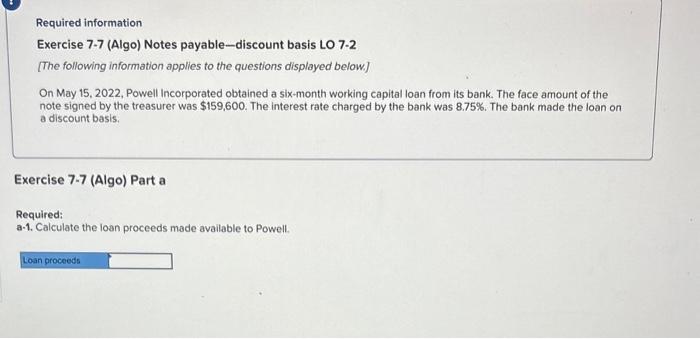 Solved Required information Exercise 7-7 (Algo) Notes | Chegg.com