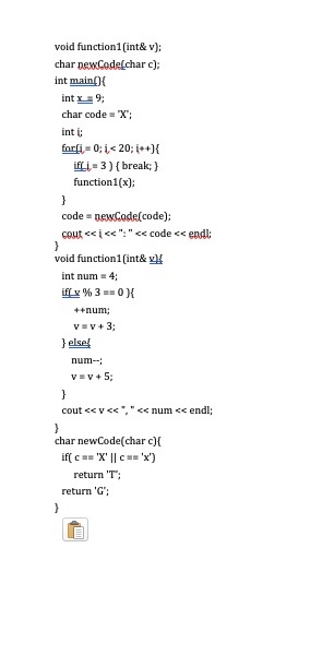 Solved void function1(int&v): char newCode charc): int main) | Chegg.com