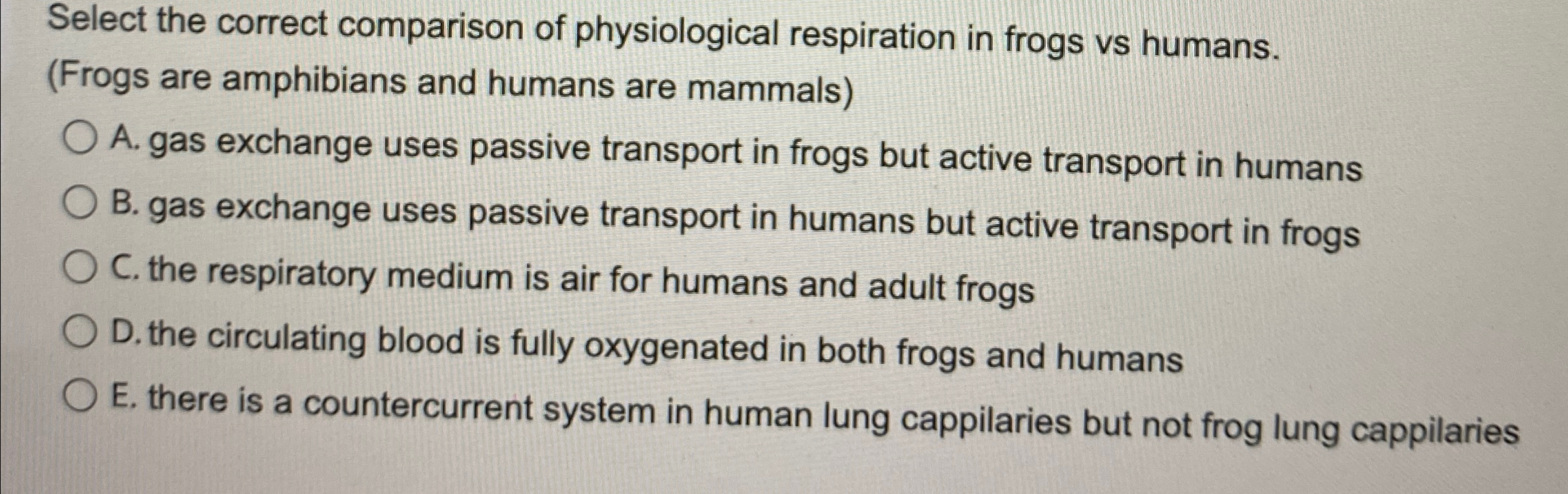 Solved Select the correct comparison of physiological | Chegg.com