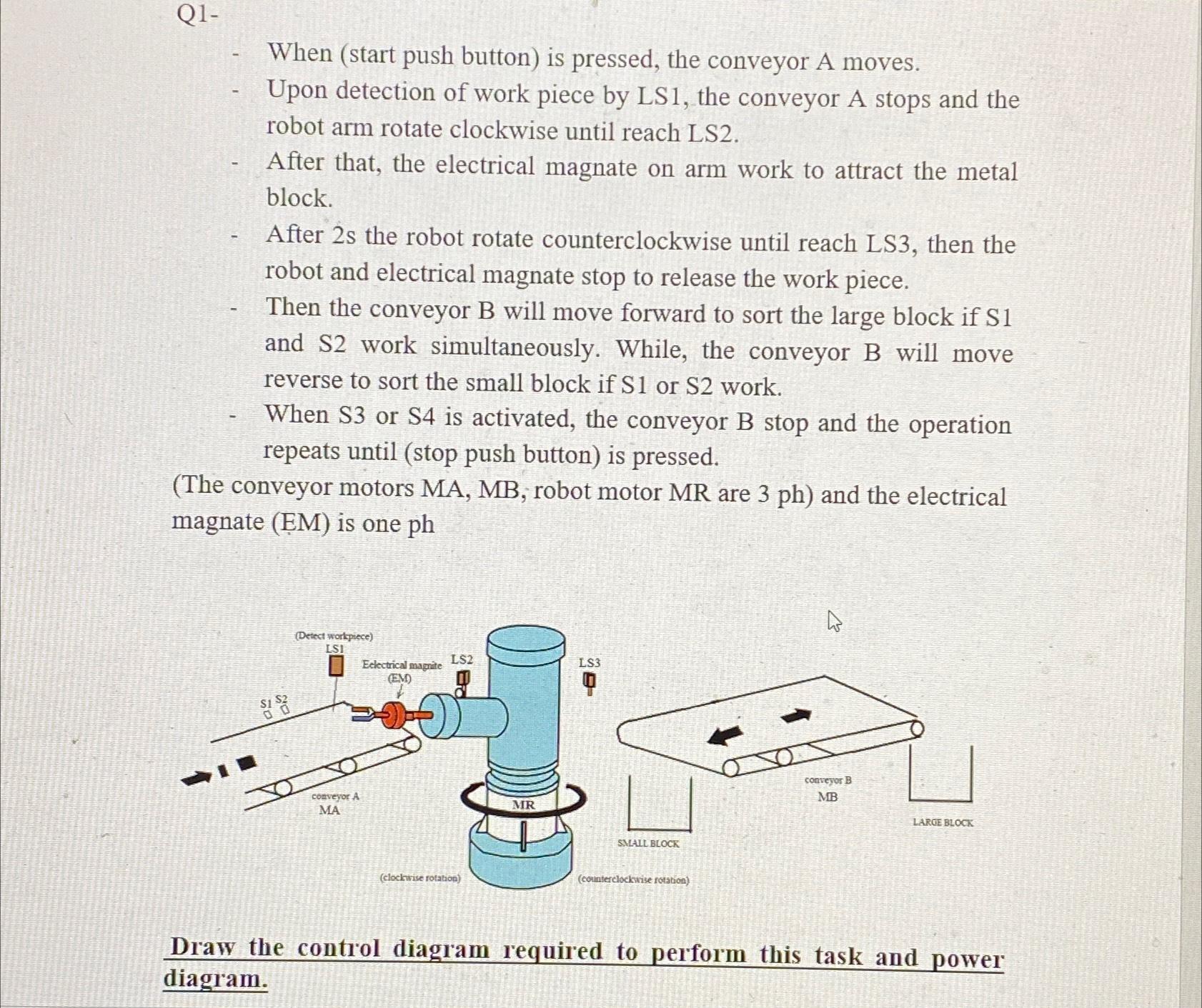 Solved Q1-When (start push button) ﻿is pressed, the conveyor | Chegg.com