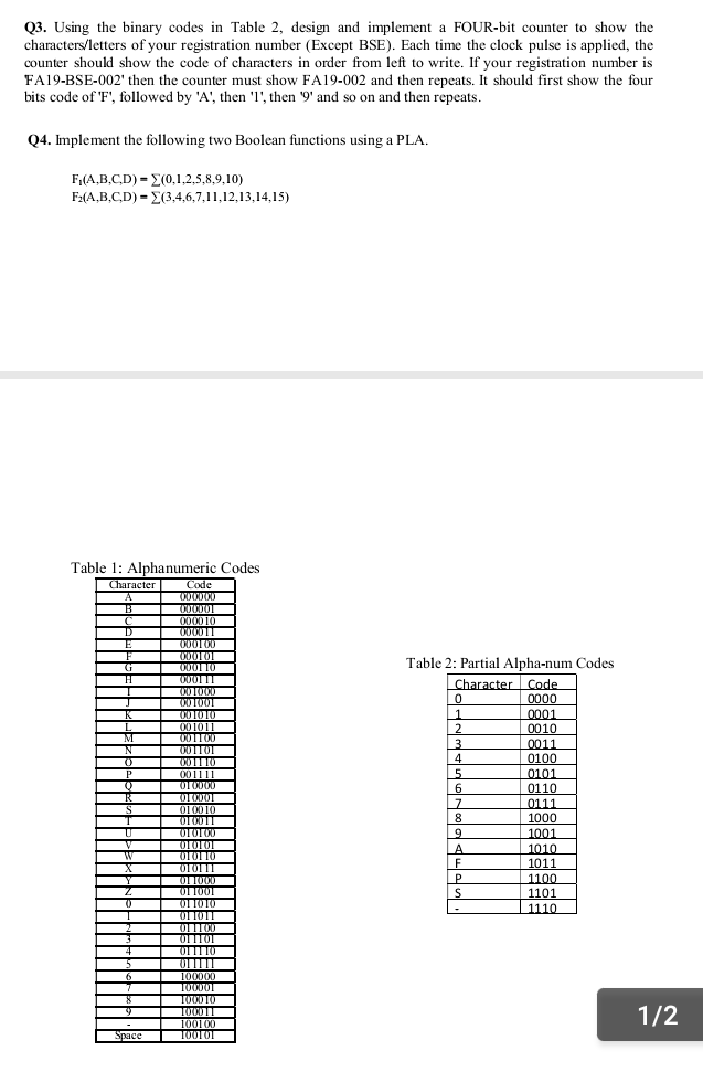 Solved Q3. Using binary codes in Table 2, design and | Chegg.com