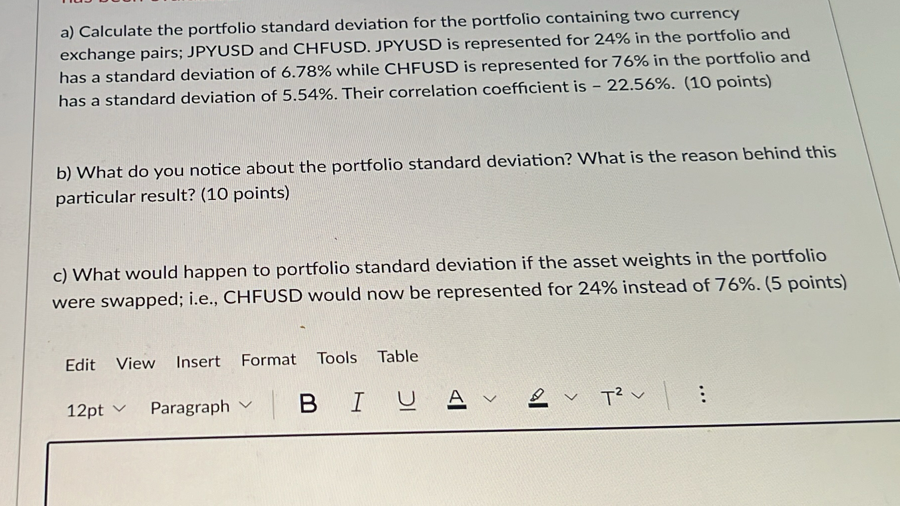 Solved a) ﻿Calculate the portfolio standard deviation for | Chegg.com