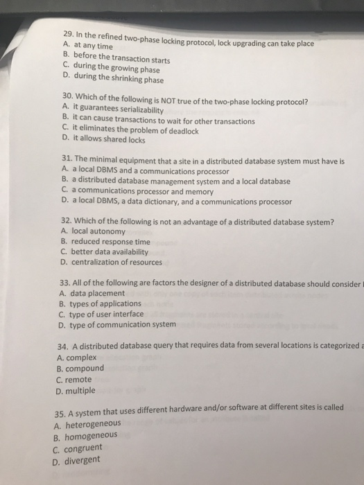 Solved 29 In The Refined Two Phase Locking Protocol Lock