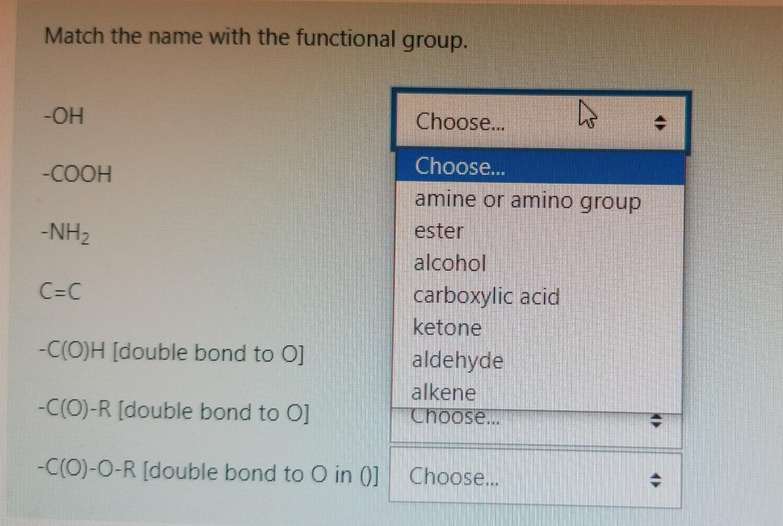 Solved Match the name with the functional group. -OH | Chegg.com