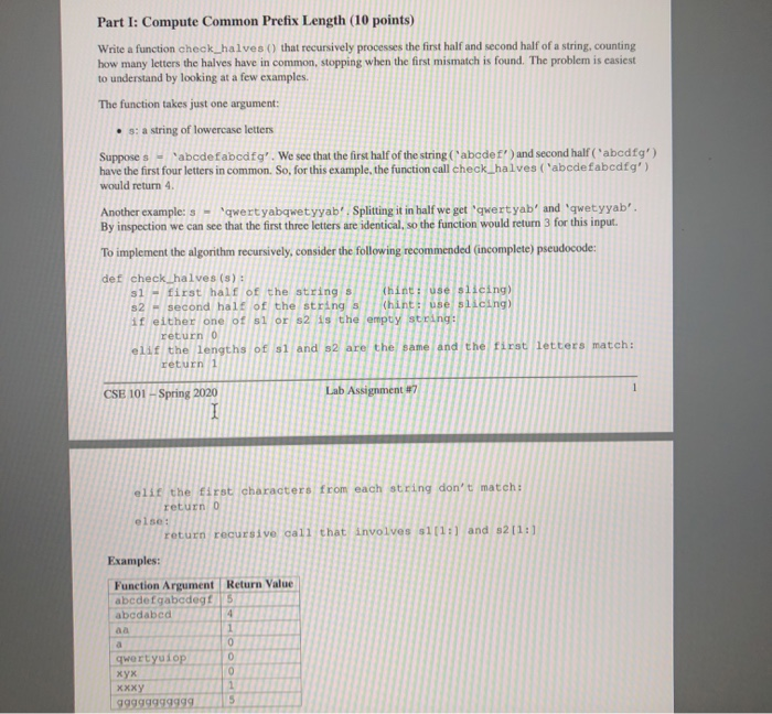 Solved Part I: Compute Common Prefix Length (10 points) | Chegg.com