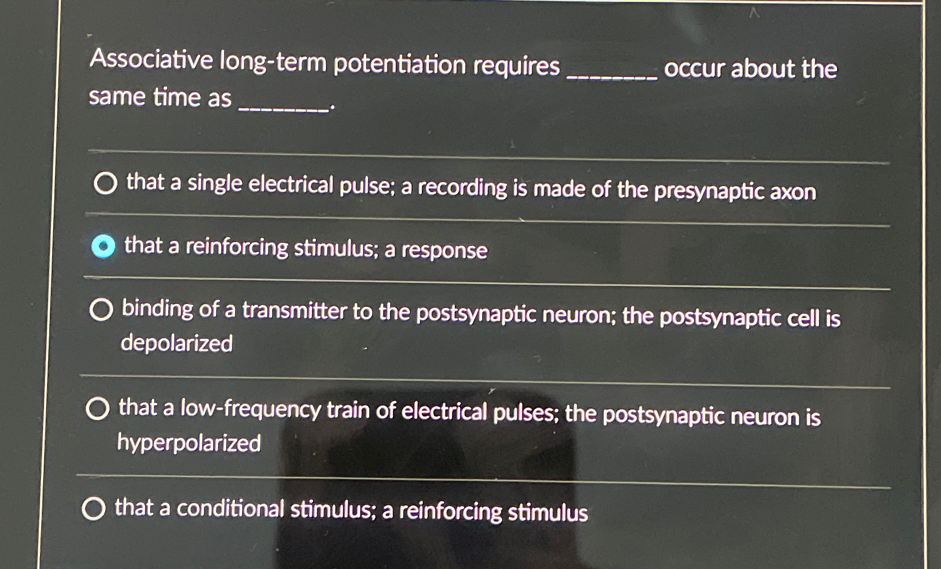 Solved Associative long-term potentiation requires q, ﻿occur | Chegg.com