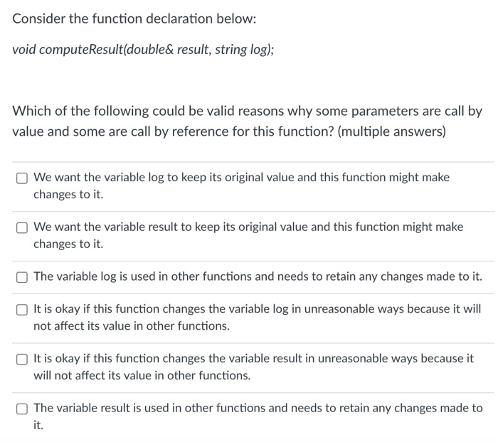 Solved Consider the function declaration below: void | Chegg.com