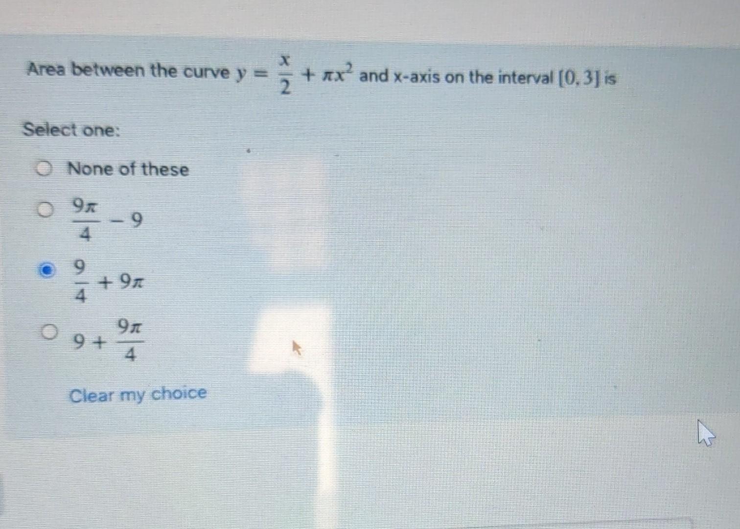 Solved Area between the curve y=2x+πx2 and x-axis on the | Chegg.com