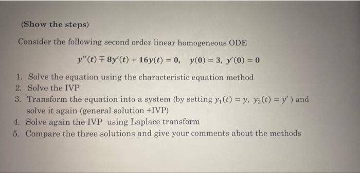 Solved Consider the following second order linear | Chegg.com