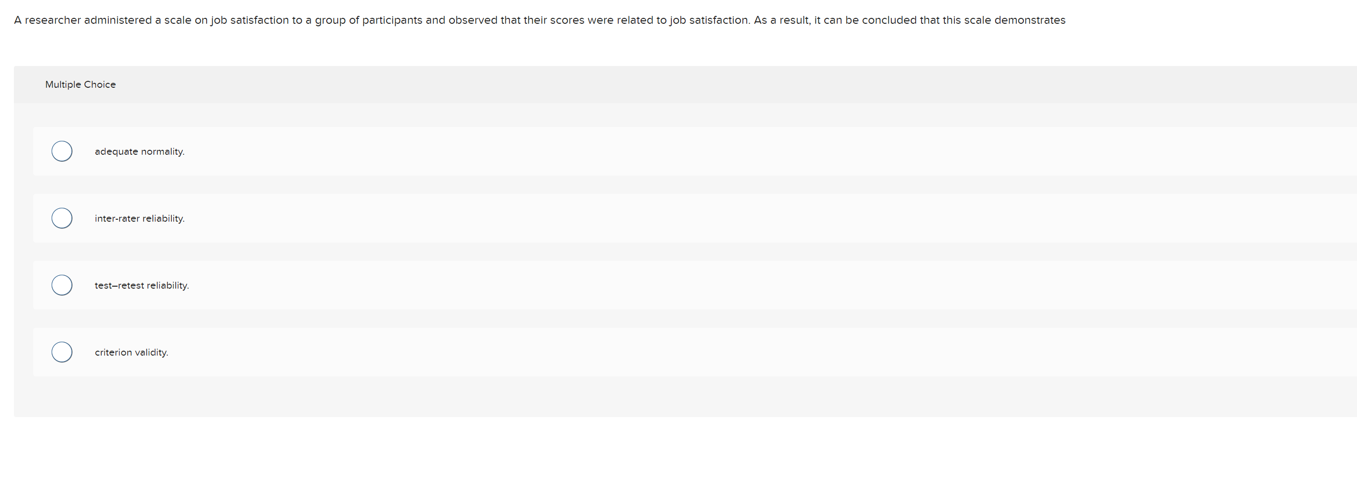 Solved Multiple Choiceadequate normality.inter-rater | Chegg.com
