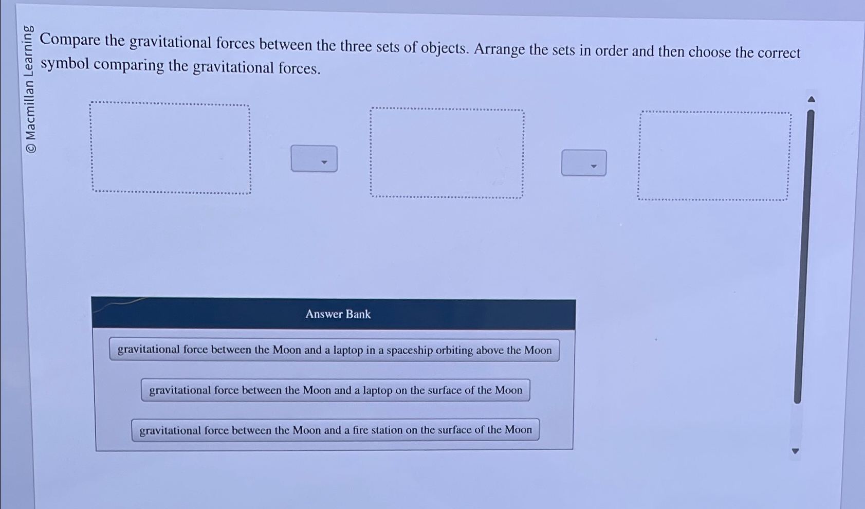 Solved Compare the gravitational forces between the three | Chegg.com