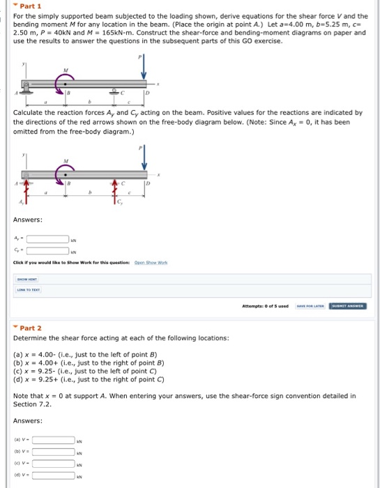 Solved Part 1 For the simply supported beam subjected to the | Chegg.com