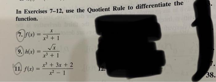 Solved In Exercises 7-12, use the Quotient Rule to | Chegg.com