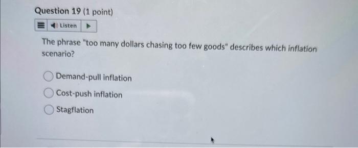 Solved The phrase "too many dollars chasing too few goods" | Chegg.com