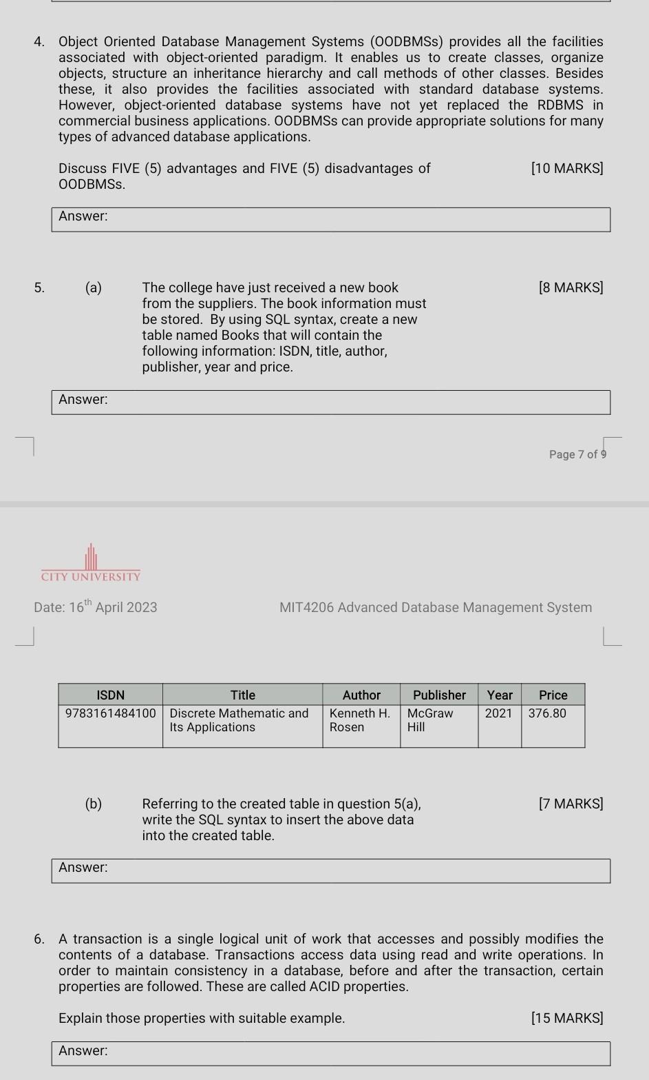 Solved 4 Object Oriented Database Management Systems 0238