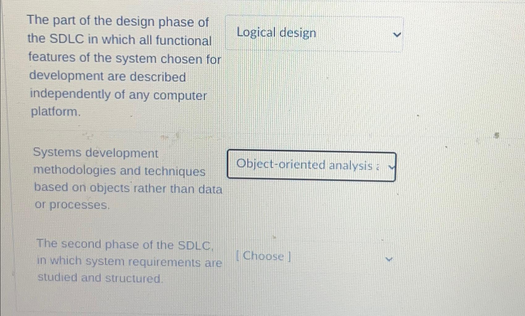 Solved The part of the design phase of the SDLC in which all | Chegg.com