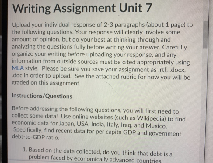 Solved Writing Assignment Unit 7 Upload your individual | Chegg.com