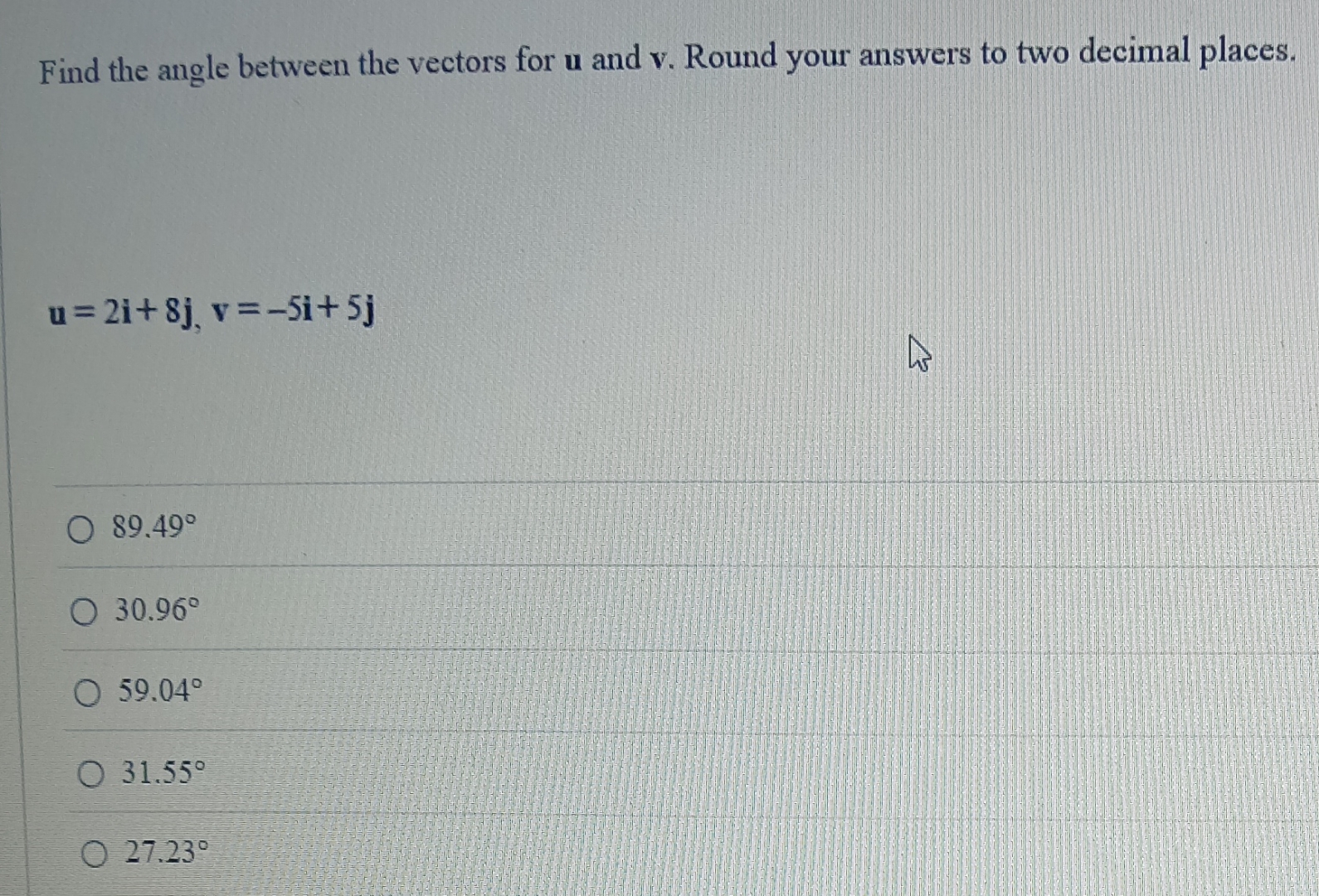 Solved Find the angle between the vectors for u ﻿and v. | Chegg.com