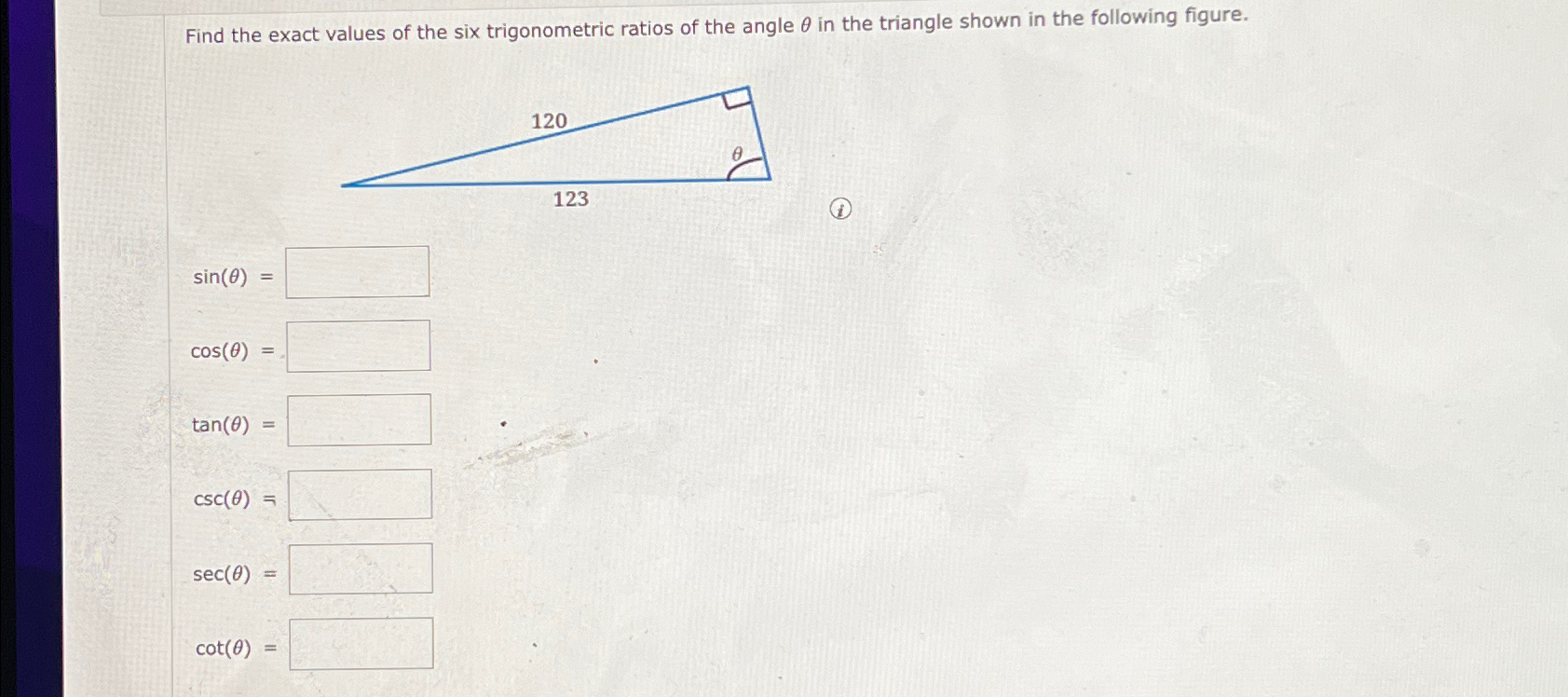 Solved Find the exact values of the six trigonometric ratios | Chegg.com