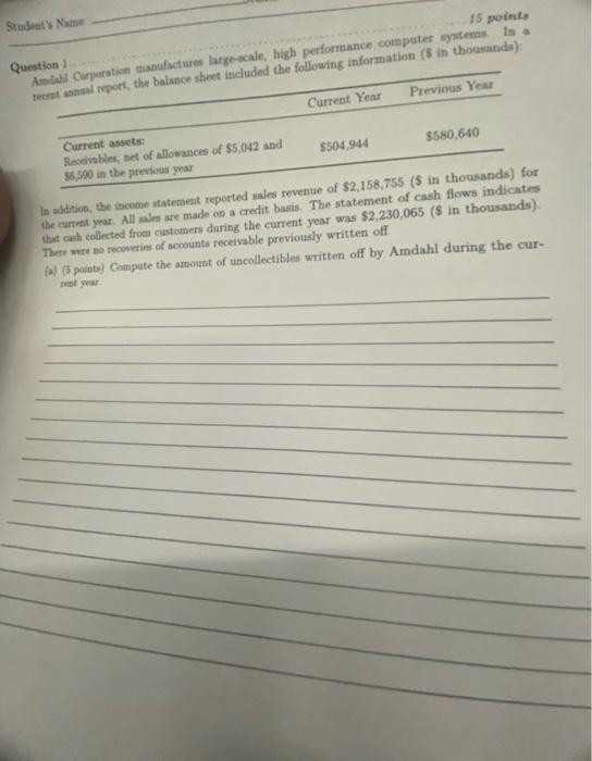 Solved Stadeat Y Name Is pointe Quentian 1 that cash | Chegg.com