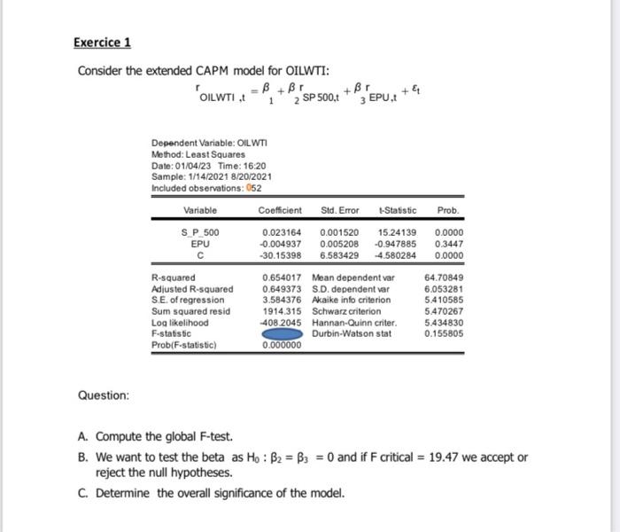 Solved Consider the extended CAPM model for OILWTI: rOILWTI | Chegg.com