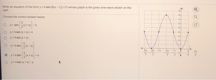 Solved Write an equation of the form y = A sin [B[X-C)] +D | Chegg.com