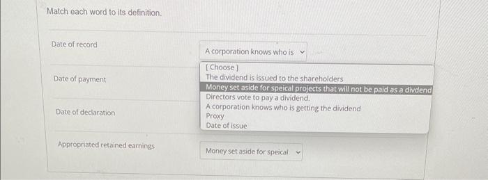 Solved Match each word to its definition. Date of record | Chegg.com