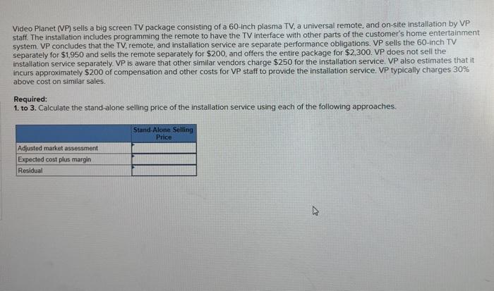 Solved Video Planet (VP) sells a big screen TV package | Chegg.com