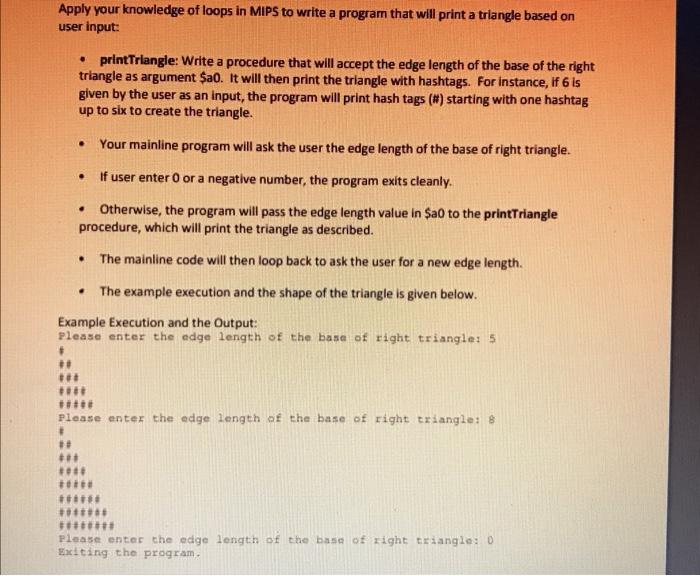 Solved Write A Mips Program To Print A Triangle Please Do 