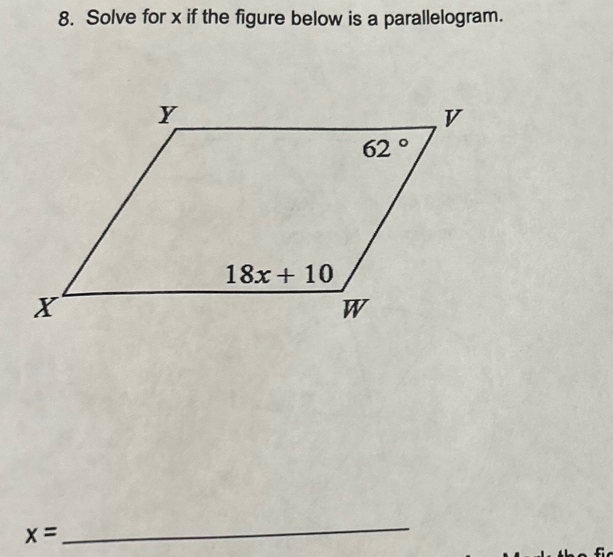 Solved Solve for x ﻿if the figure below is a parallelogram. | Chegg.com