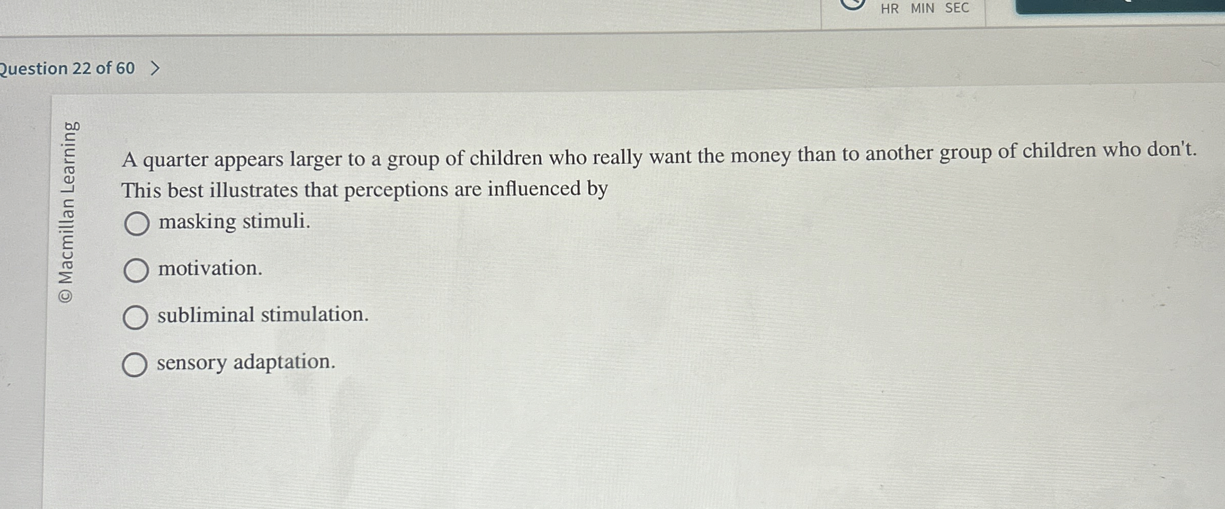 Solved Question 22 ﻿of 60A quarter appears larger to a group | Chegg.com