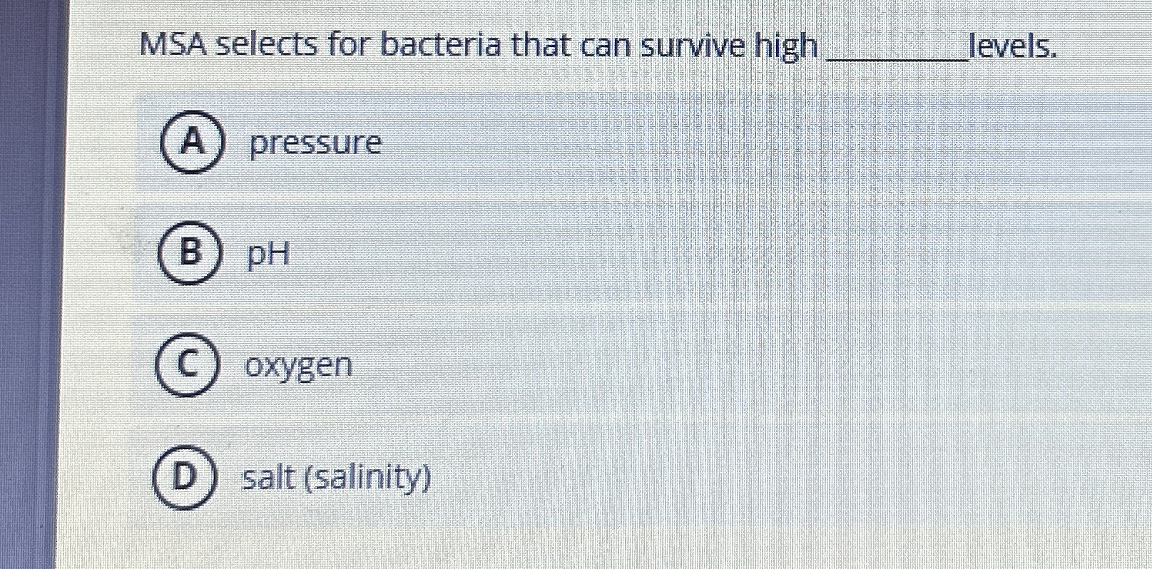Solved MSA selects for bacteria that can survive | Chegg.com