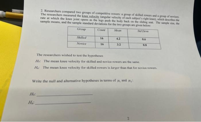 Solved 2. Researchers compared two groups of competitive | Chegg.com Solved 2. Researchers compared two groups of competitive | Chegg.com