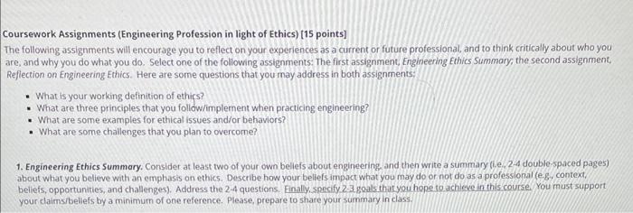 Solved Coursework Assignments (Engineering Profession in | Chegg.com