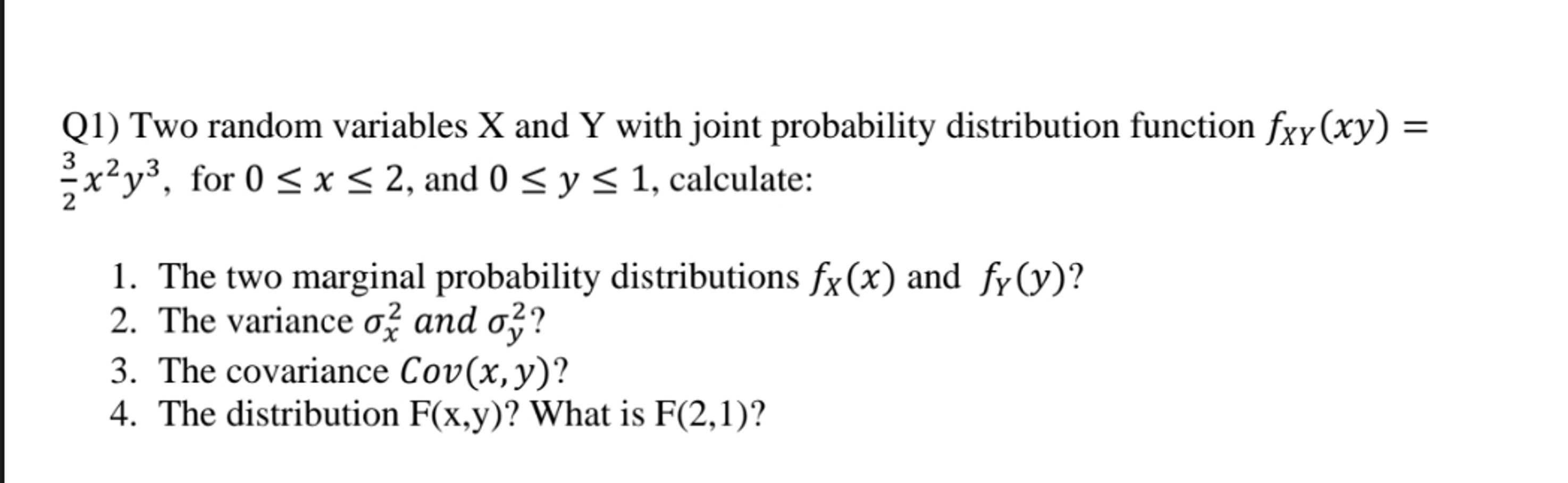 Solved Q1) ﻿Two random variables x ﻿and Y ﻿with joint | Chegg.com