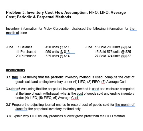 Solved Inventory Cost Flow Assumption: FIFO, LIFO, Average | Chegg.com