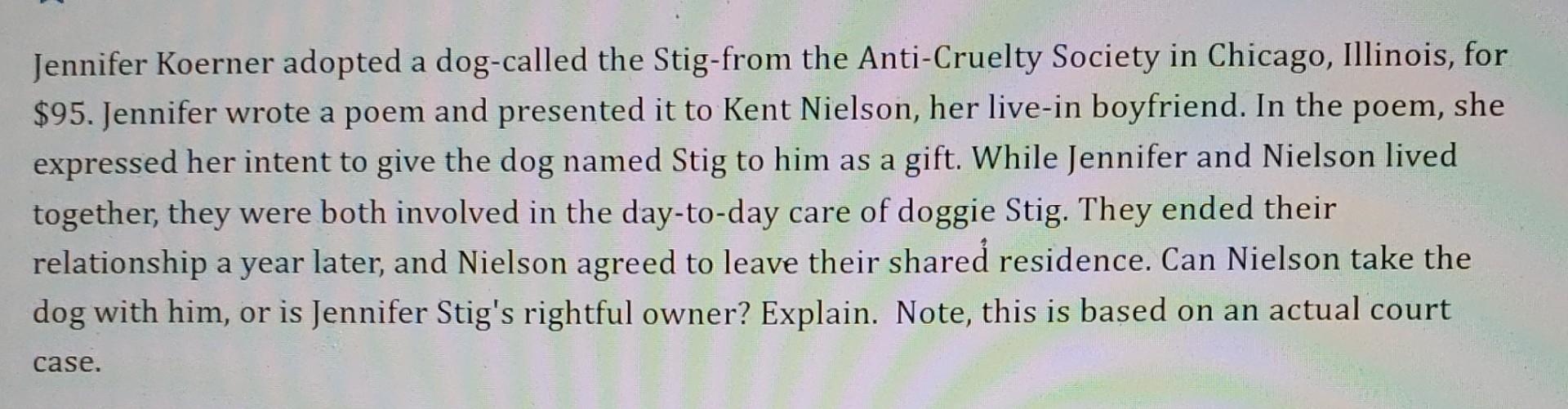 Solved Jennifer Koerner adopted a dog-called the Stig-from | Chegg.com