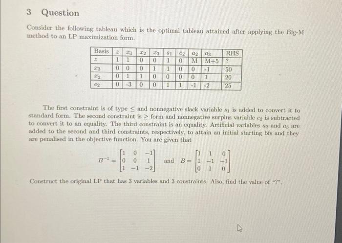Solved Consider the following tableau which is the optimal | Chegg.com