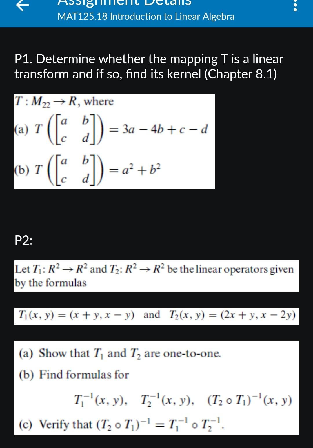 Solved P1. Determine whether the mapping T is a linear | Chegg.com