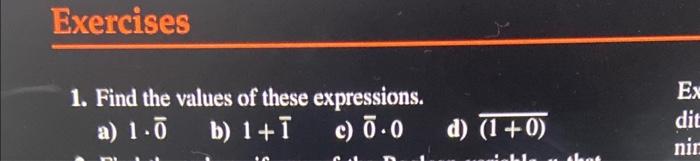 Solved 1. Find the values of these expressions. a) 1⋅0 b) | Chegg.com