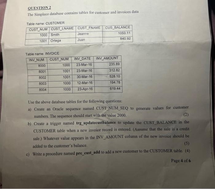 Solved OUFSTION 2 The Simpleco database contains tables for | Chegg.com