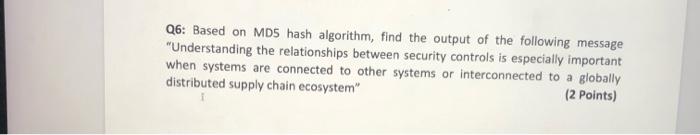 Solved Q6: Based on MD5 hash algorithm, find the output of | Chegg.com