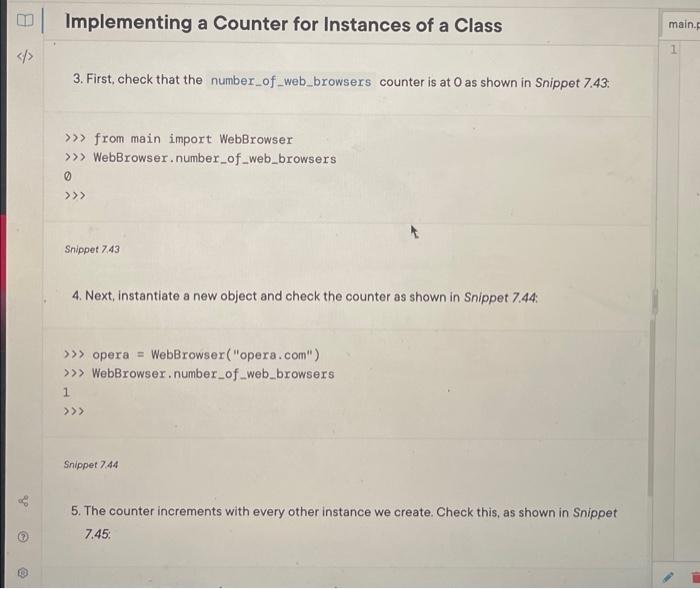Solved Implementing a Counter for Instances of a Class Aim | Chegg.com