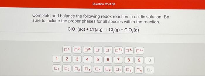 Complete and balance the following redox reaction in | Chegg.com