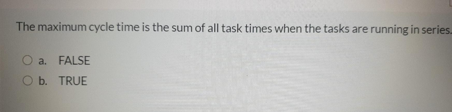 Solved The maximum cycle time is the sum of all task times | Chegg.com