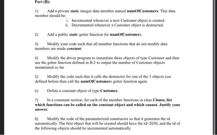 Solved QUESTION 1: Part (A): Define and implement a class | Chegg.com