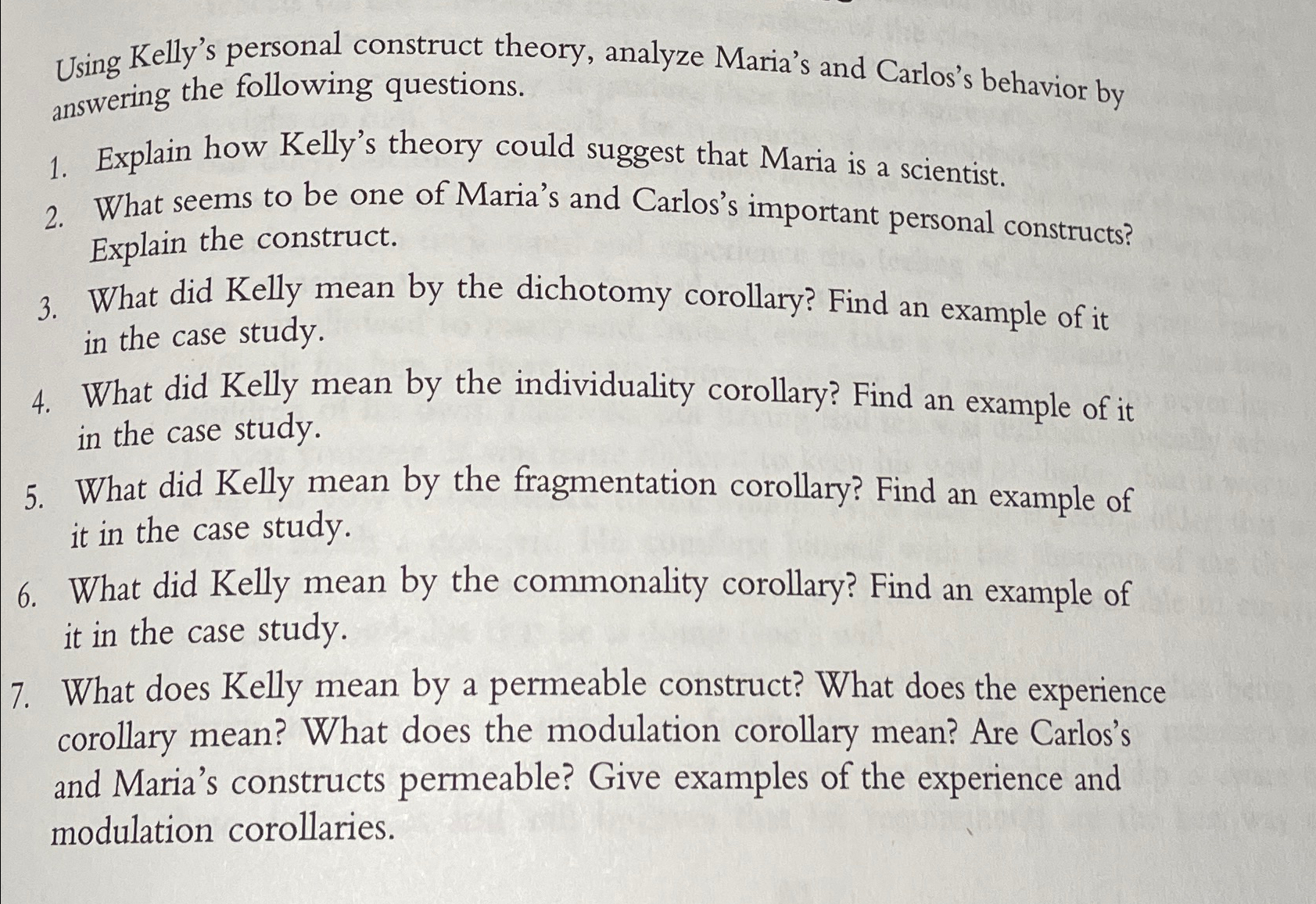 Solved Using Kelly's personal construct theory, analyze | Chegg.com